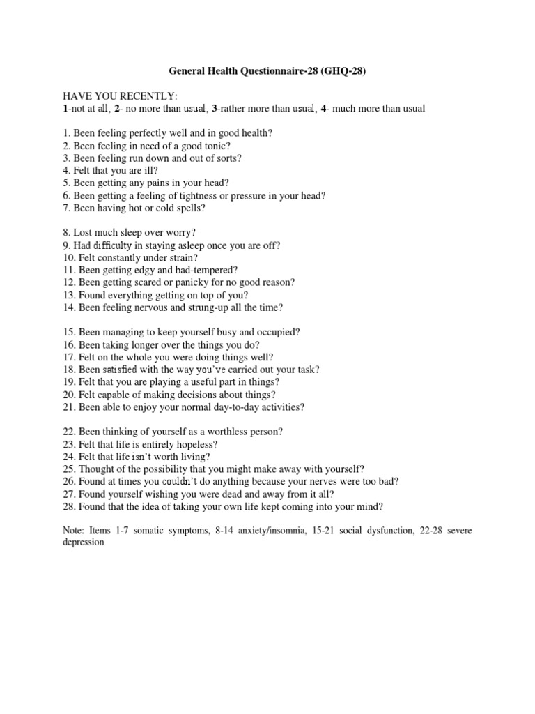 General Health Questionnaire | PDF | Career & Growth | Self-Improvement
