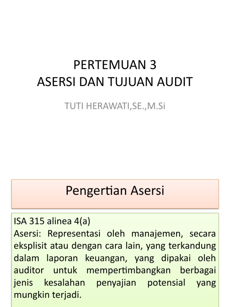 PERTEMUAN 3 Asersi Dan Tujuan Audit | PDF