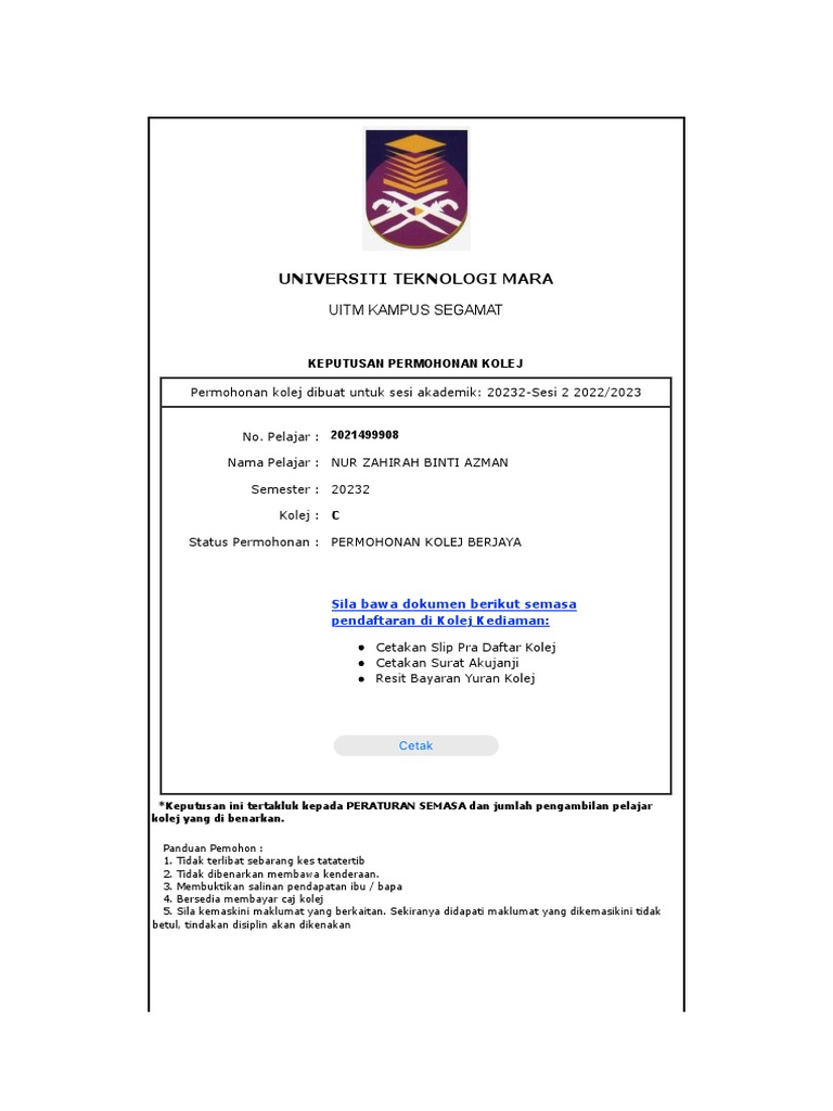 Slip Berjaya Kolej | PDF