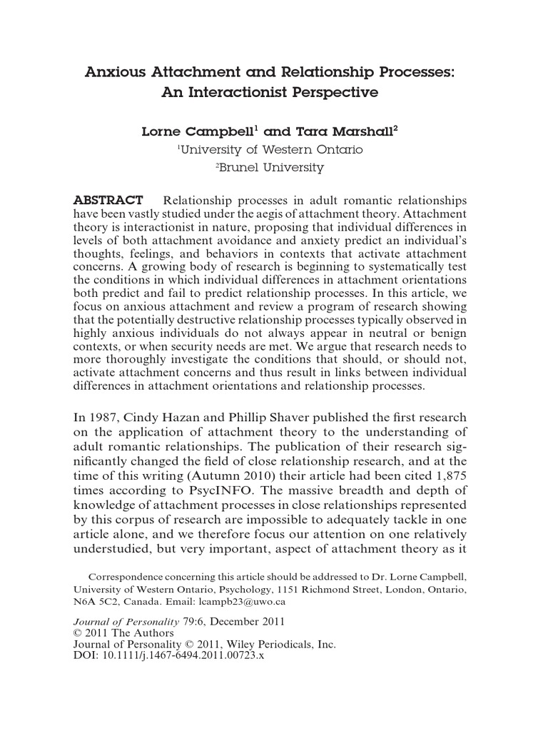 Anxious Attachment and Relationship Proc | PDF | Attachment Theory ...