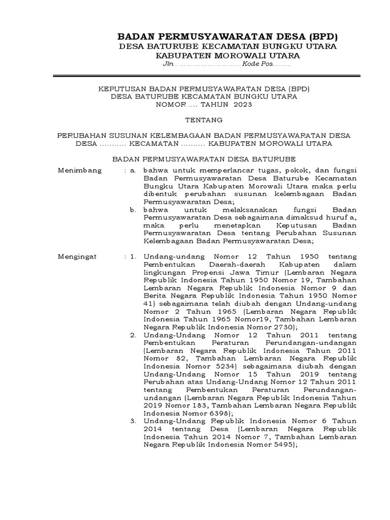 SK BPD - Perubahan Kelembagaan | PDF