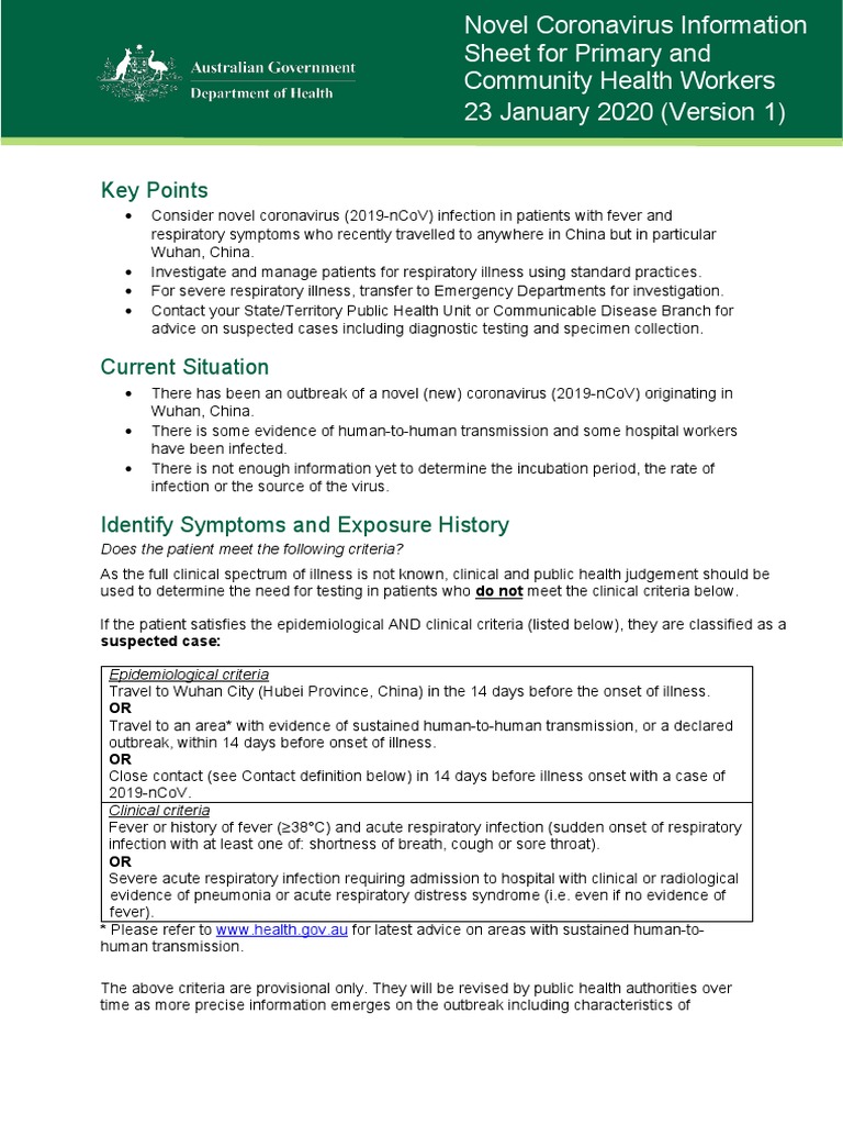 Novel Coronavirus Information Sheet For Primary and Community Health ...