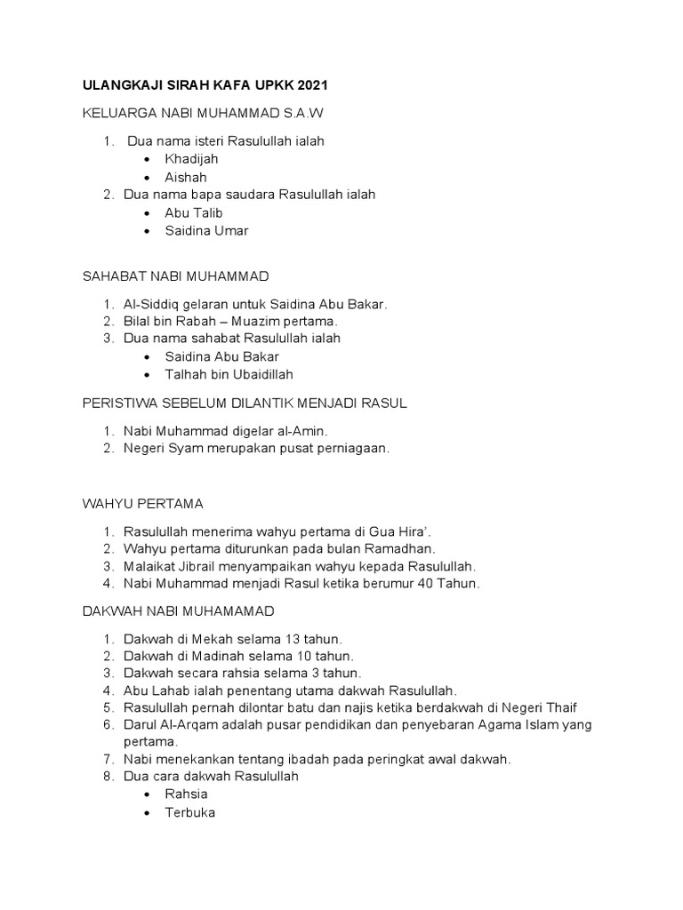 Ulangkaji Sirah Kafa Upkk 2021 | PDF