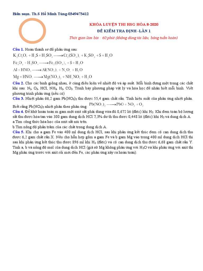 Đề Hsg-đang Word Hóa | PDF