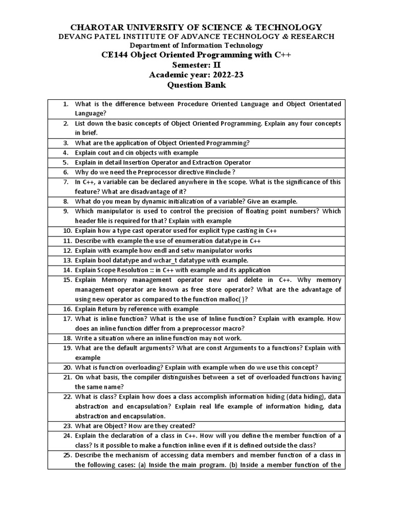 OOPC Question Bank | PDF | Class (Computer Programming) | Inheritance (Object Oriented Programming)