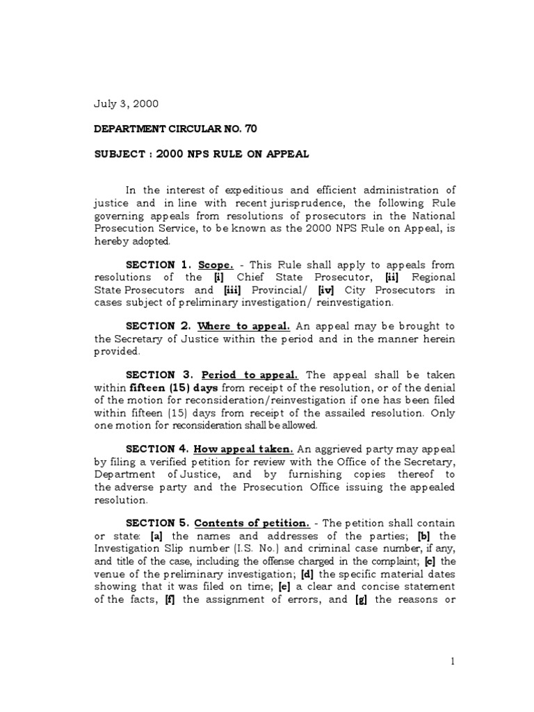 2000 NPS Rule on Appeal Guidelines | PDF