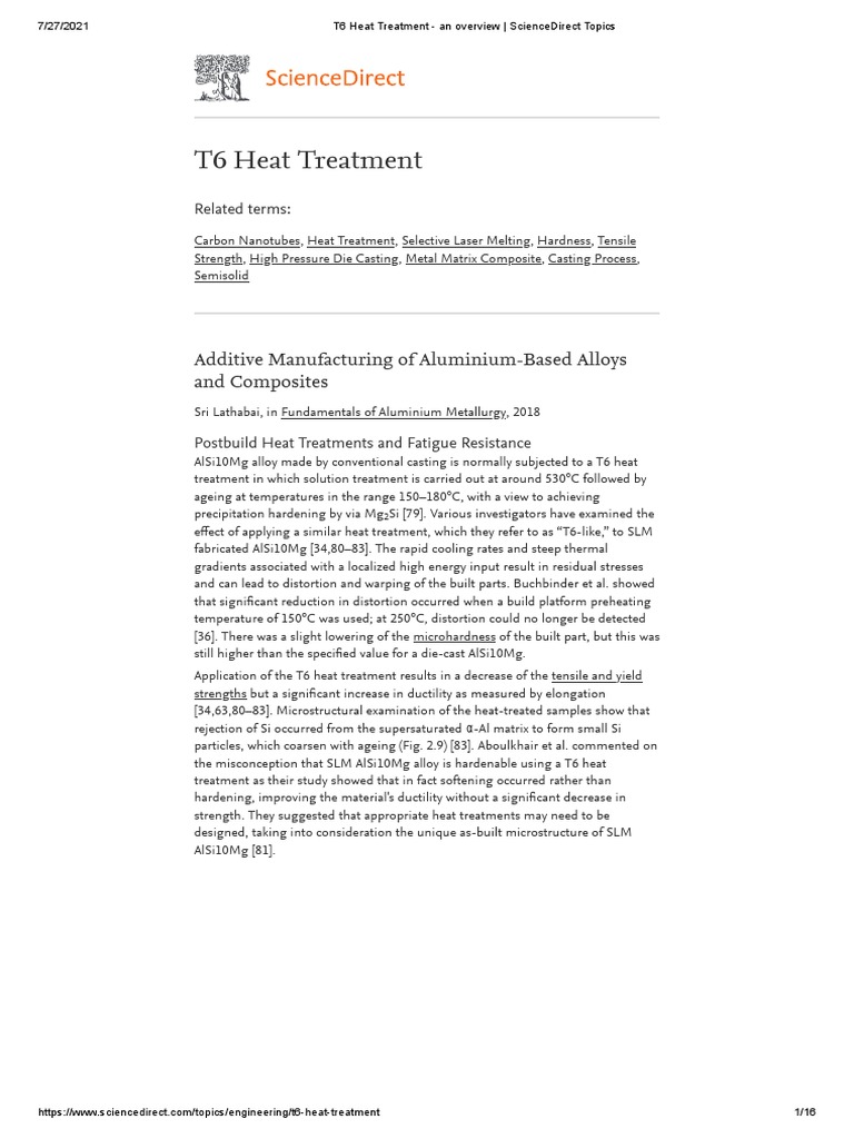 T6 Heat Treatment - An Overview - ScienceDirect Topics | PDF | Heat ...