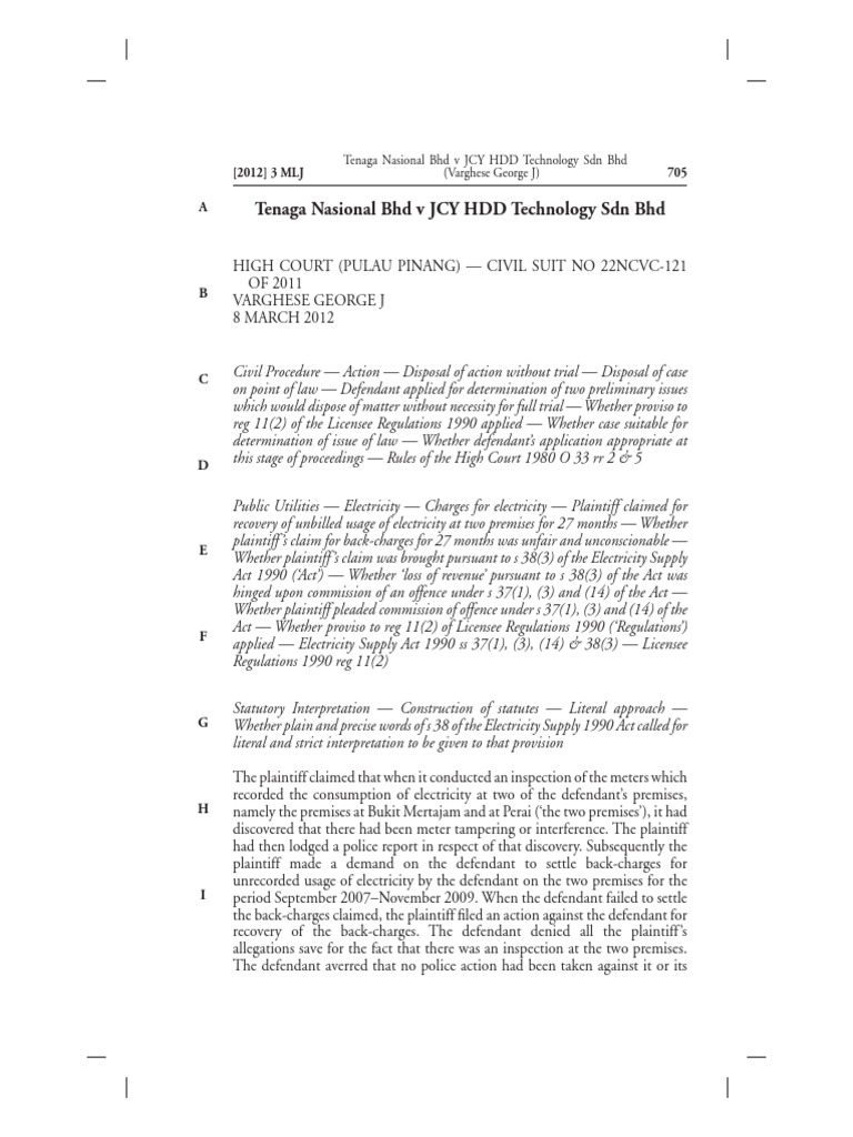 Tenaga Nasional BHD V JCY HDD Technology SDN BHD | PDF