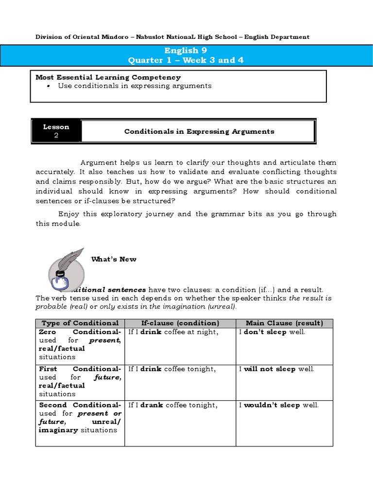 ENGLISH 9 Quarter 1 Week 3 and 4 | PDF | Argument | Verb