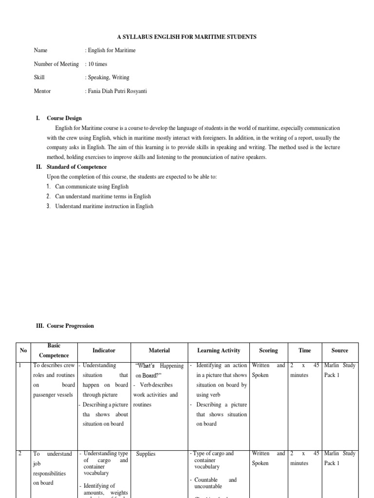 Syllabus ESP - Fania Diah - 1902109006 | PDF | English Language ... Syllabus ESP - Fania Diah - 1902109006 | PDF | English Language ...