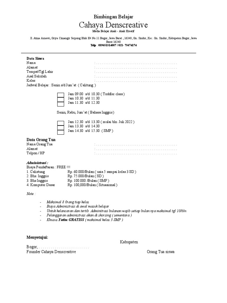 Formulir Pendaftaran | PDF | Kajian Bahasa Asing
