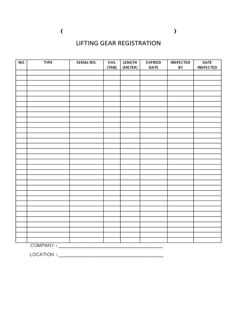 Lifting Gear Registration - Master | PDF