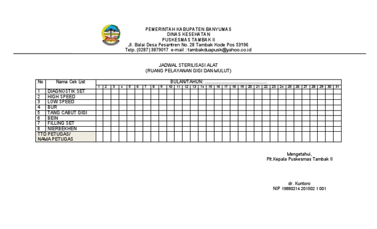 CHECK LIST JADWAL STERILISASI ALAT | PDF