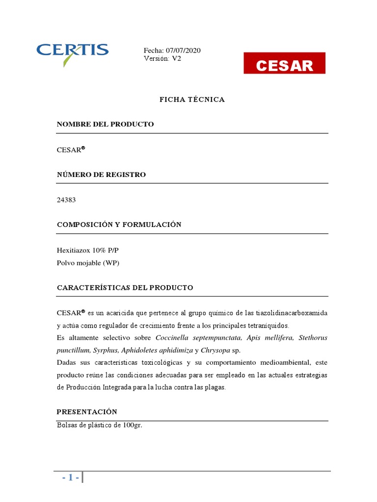 Ficha Tecnica CESAR | PDF | Agua