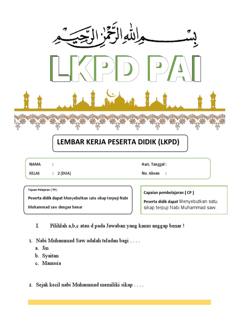 LKPD PAI KELAS 2 SIKAP TERPUJI | PDF