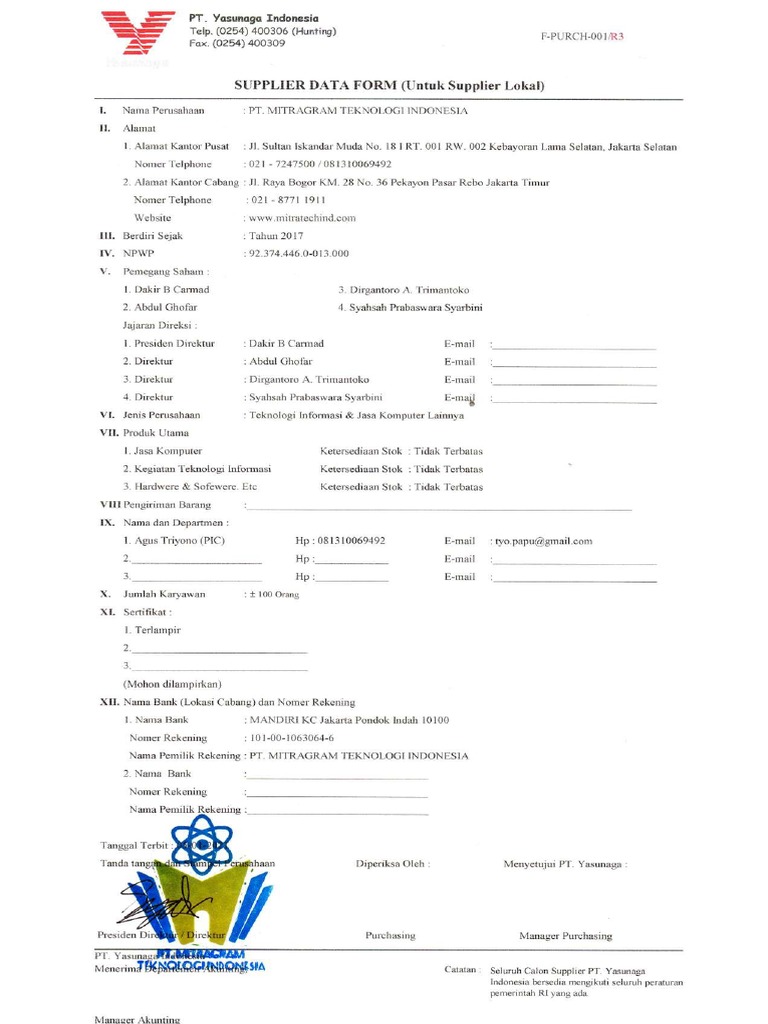Form Pengajuan Vendor | PDF