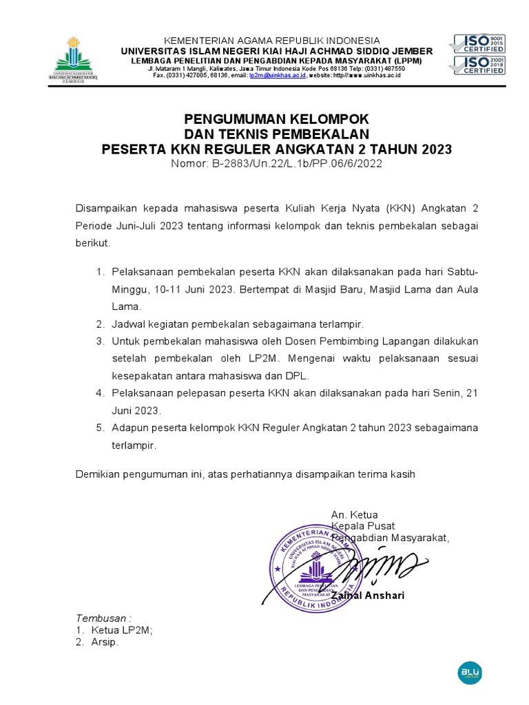 Pengumuman Peserta KKN Angkatan 2 Tahun 2023 | PDF