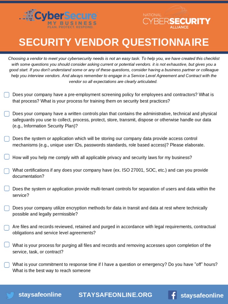 Security Vendor Questionnaire | PDF | Security | Computer Security