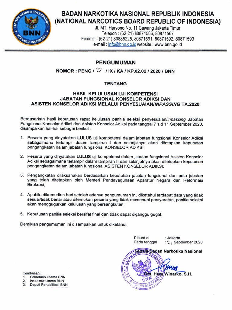 PENGUMUMAN HASIL KELULUSAN JF KA & ASA | PDF