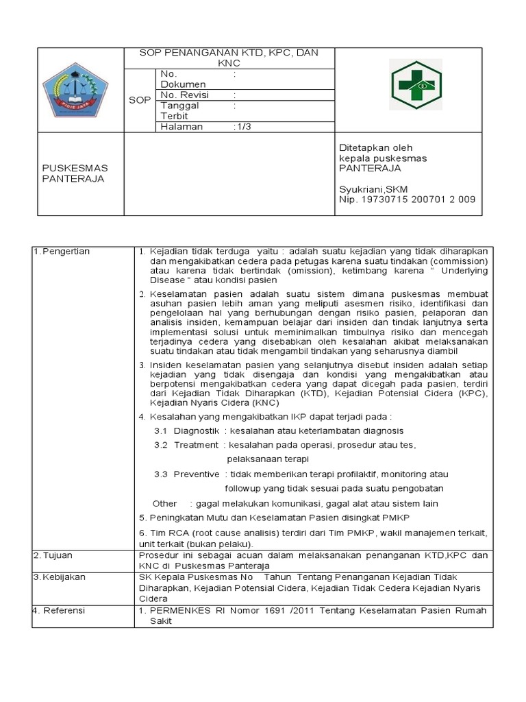 9.1.1 Ep 6 Sop Penanganan KTD, KPC Dan KNC | PDF