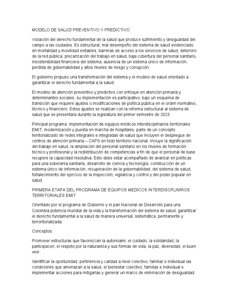Modelo de Salud Preventivo y Predictivo | PDF