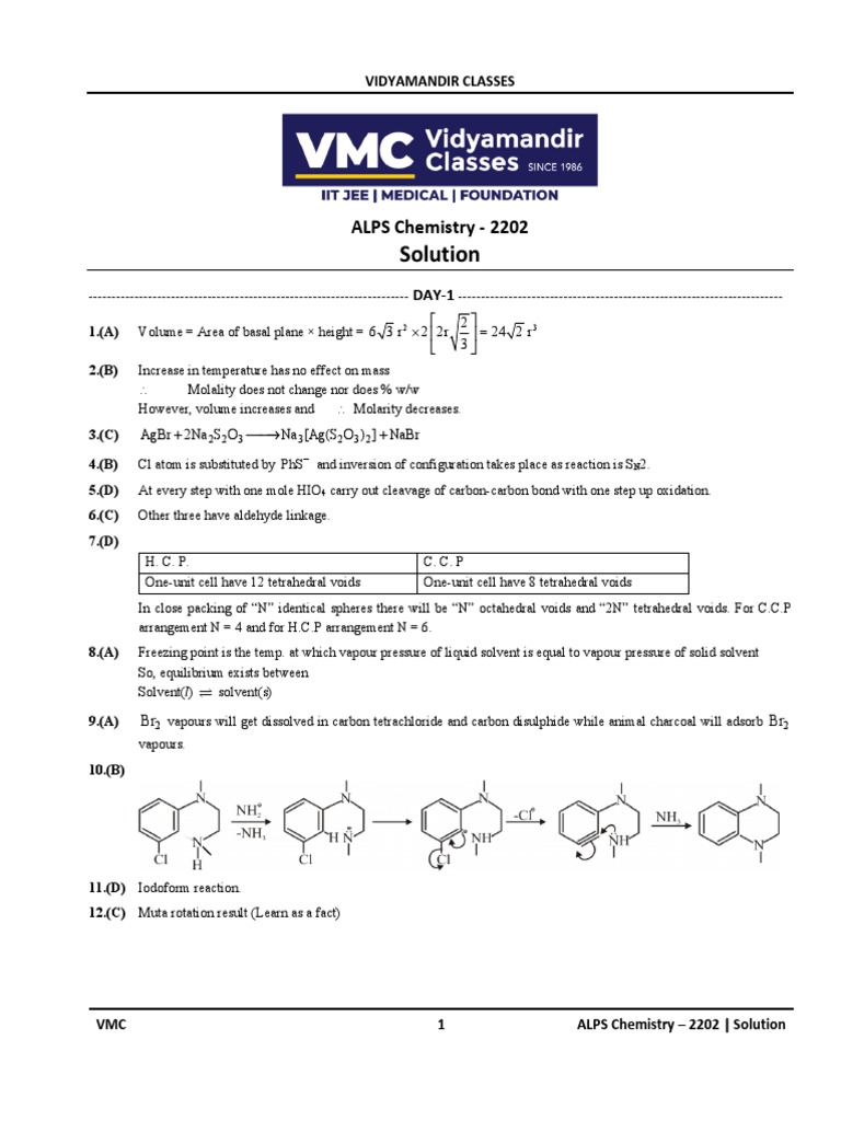 Chemistry Advanced Level Problem Solving (ALPS-2) - Solution | PDF ...