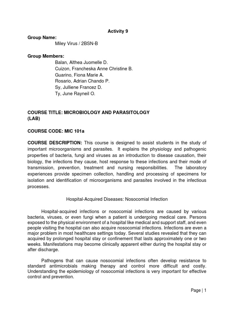 Laboratory Activity 9 Miley Virus | Download Free PDF | Hospital Acquired Infection | Infection