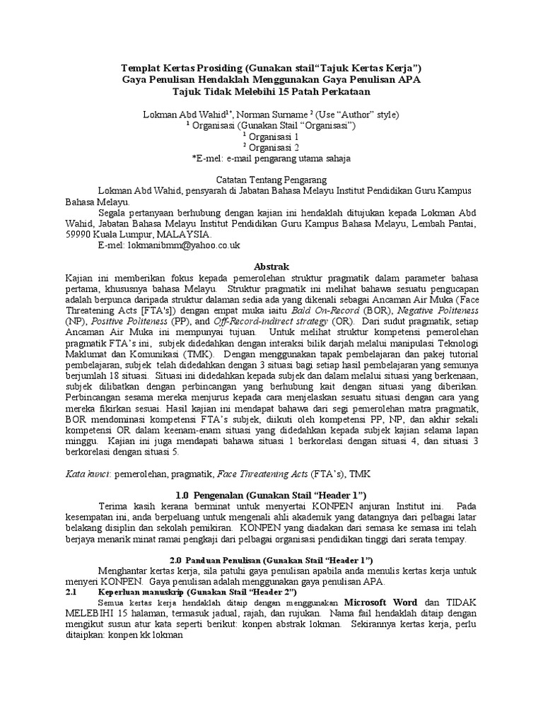 Format Penulisan Kertas Kerja Pembentangan | PDF