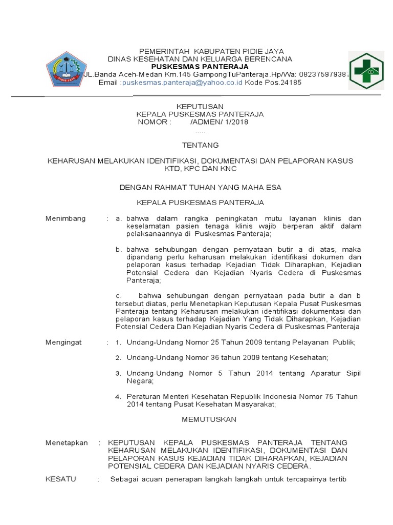 9.1.1. EP 5 SK Identifikasi Dokumentasi KTD, KPC, KNC | PDF | Pengembangan Diri