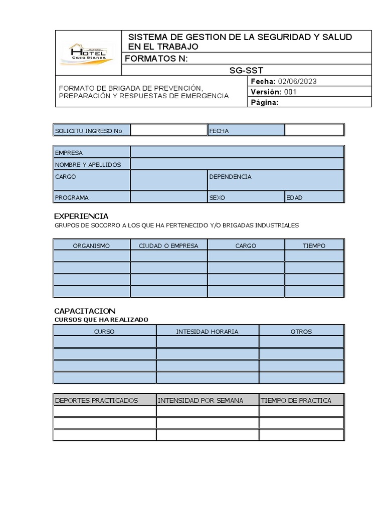 Formato Brigada de Emergencia | PDF | Salud pública | Ciencias de la Salud