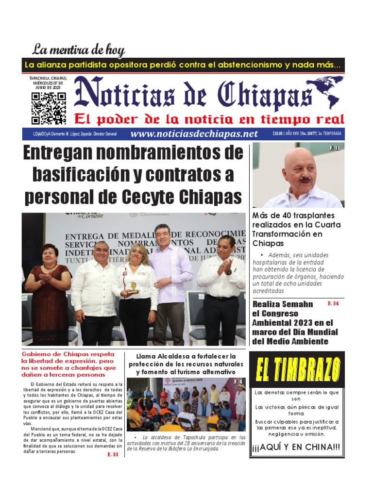 PERIÓDICO NOTICIAS DE CHIAPAS, EDICIÓN VIRTUAL MIÉRCOLES 07 DE JUNIO DE 2023 | PDF | Chiapas ...