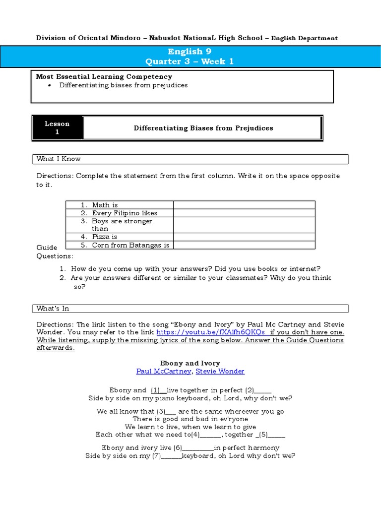 ENGLISH 9 Quarter 3 Week 1 and 2 | PDF