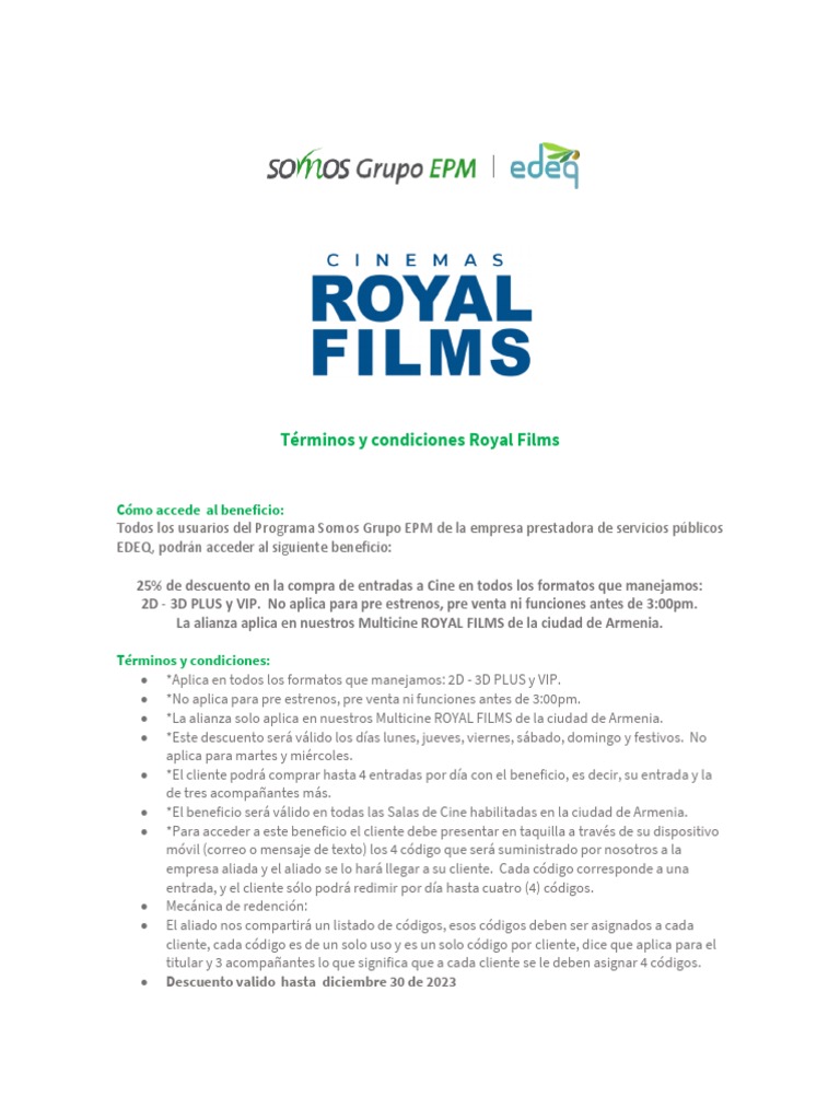 Descuento Cine Royal Films EDEQ 25% | PDF | Negocios | Derecho
