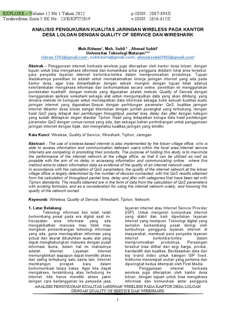 Analisis Pengukuran Kualitas Jaringan Wireless Pada Kantor Desa Loloan Dengan Quality of Service ...
