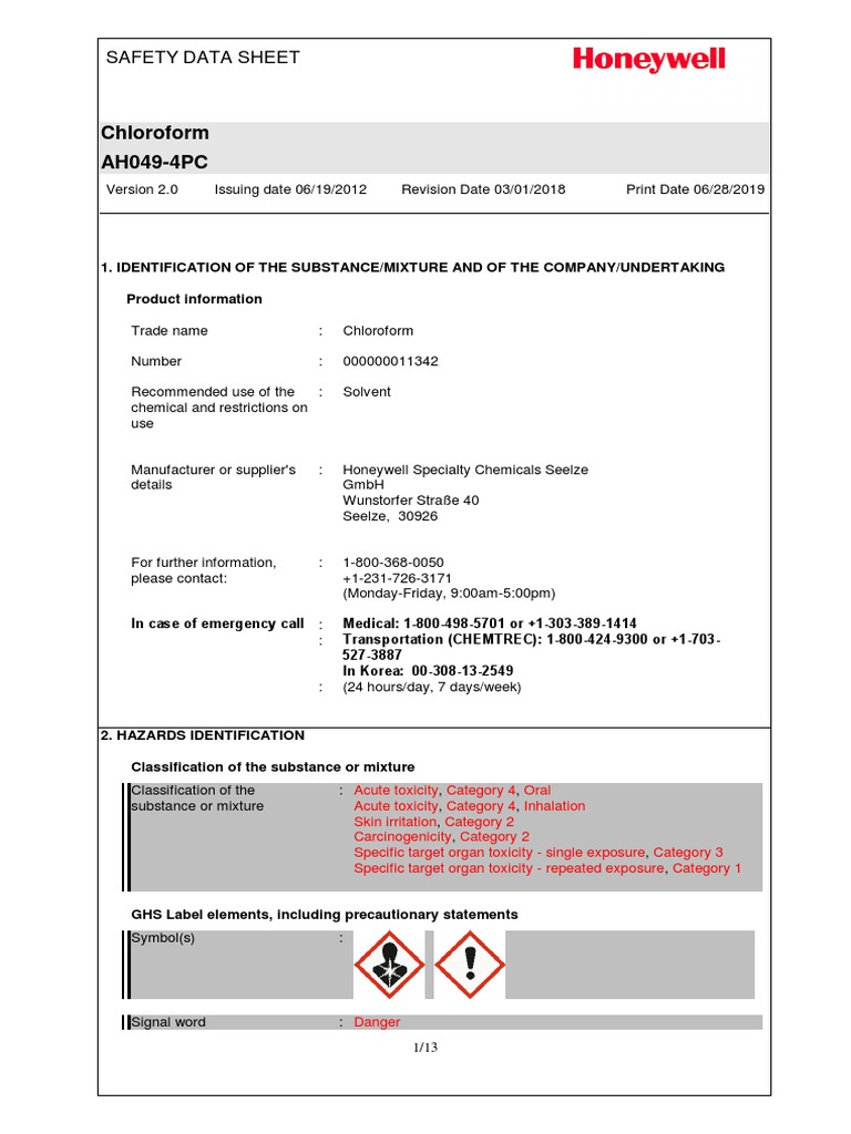 Ah049-4pc SDS KR e | PDF | Toxicity | Chlorine