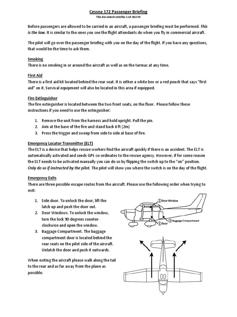 Cessna 172 Passenger Briefing | PDF | Seat Belt | Manufactured Goods