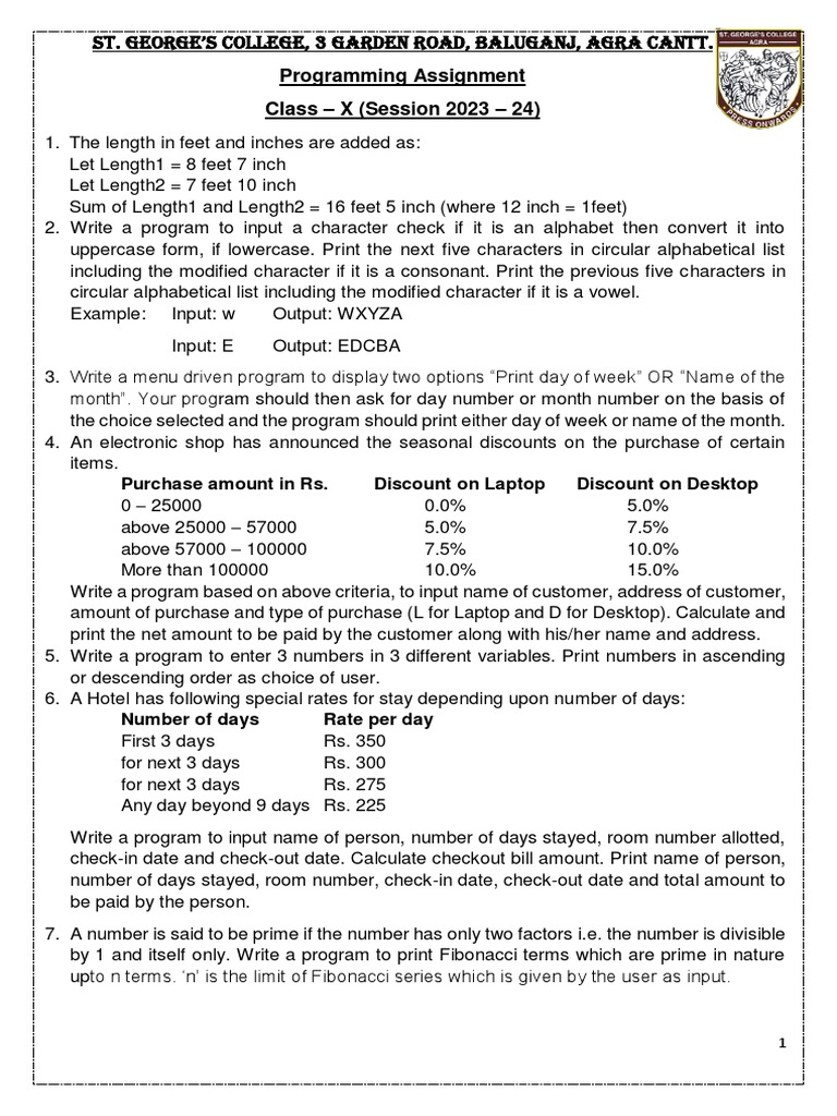 Computer Holiday Homework Class 10 Icse 2023 24 Pdf Method Computer Programming 