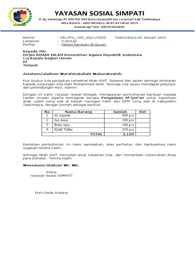 Permohonan Bantuan Al-Qur'an YSS | PDF | Memasak, Makanan, & Anggur