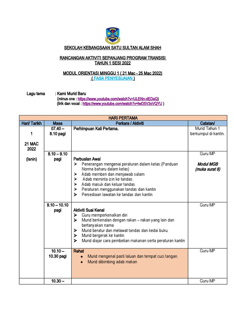 JADUAL PELAKSANAAN PROGRAM TRANSISI 2022 | PDF