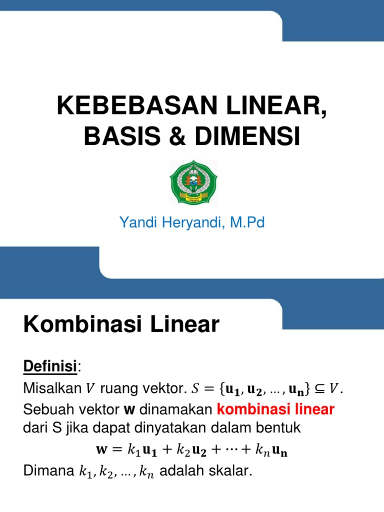 ALJABAR LINIER Pertemuan - 5 (Kebebasan Linier, Basis Dan Dimensi) | PDF