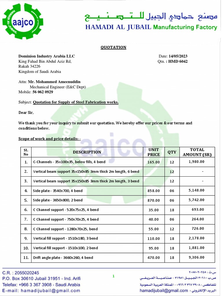 QTN For A36 Steel Fabrication Works ZVV | PDF | Pipe (Fluid Conveyance)