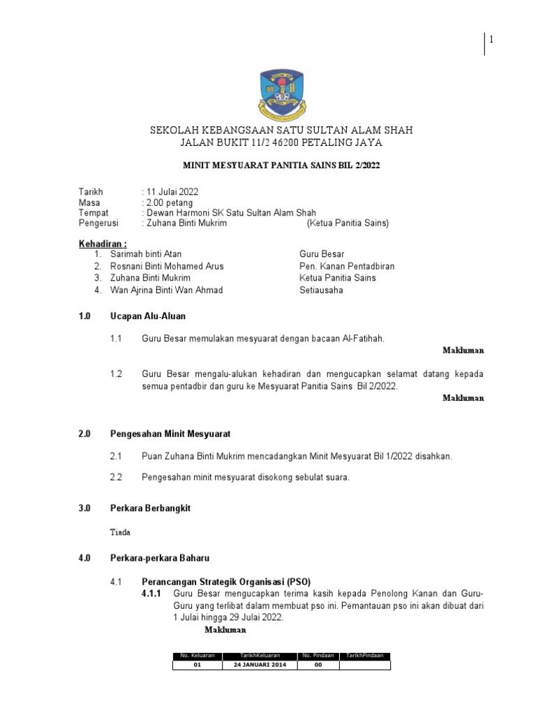 Minit Mesyuarat Sains Bil 2 2022 | PDF