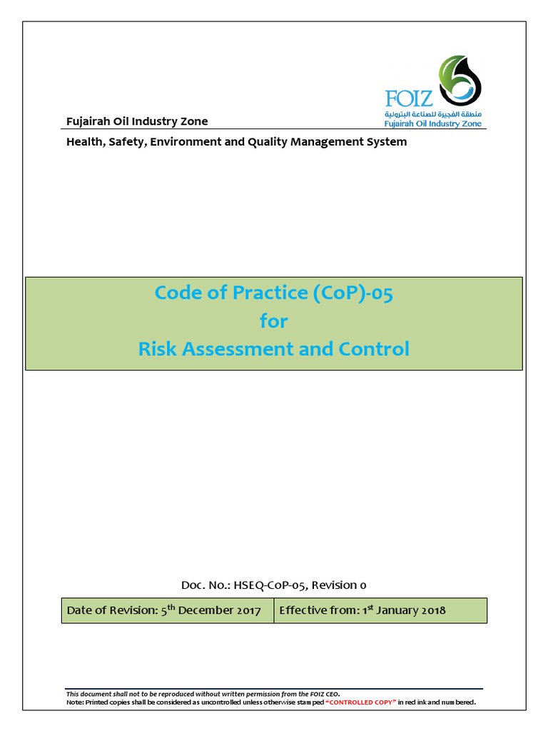 CoP 05 Risk Assessment and Control Revised 07 - 12 - 2017 | PDF | Risk ...