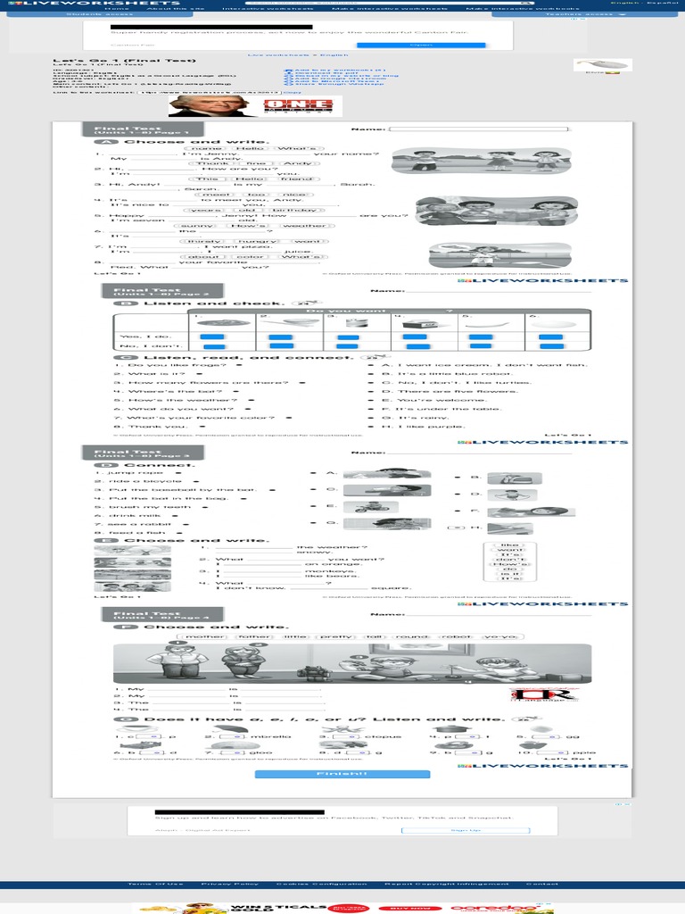 Let's Go 1 (Final Test) Worksheet | Download Free PDF | English As A ...