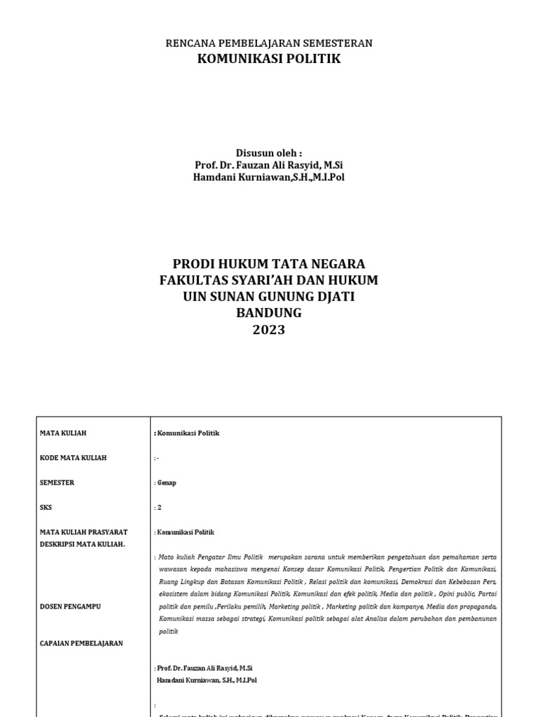 RPS Komunikasi Politik Semester Genap 2023 | PDF