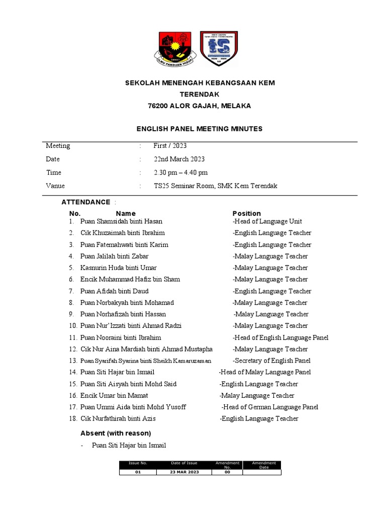 English Panel Meeting Minutes 2023 | PDF