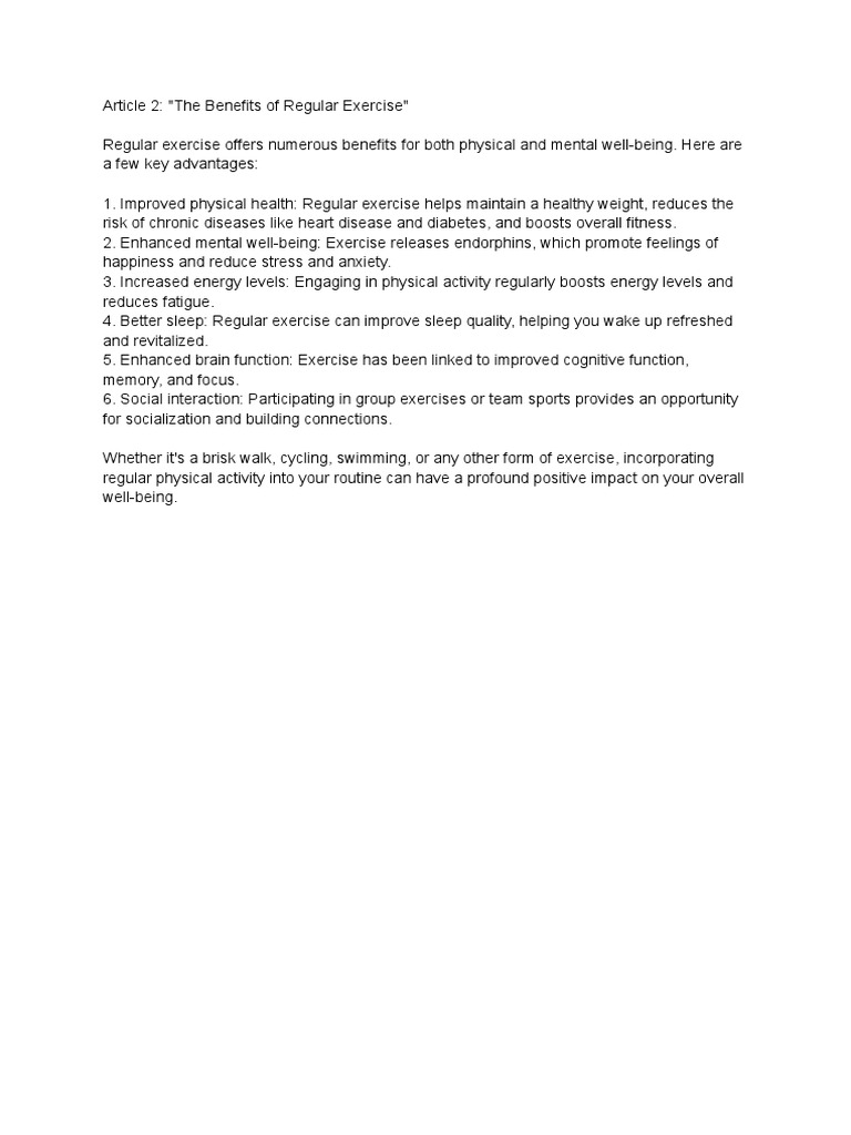 Benefits of Regular Exercise | PDF