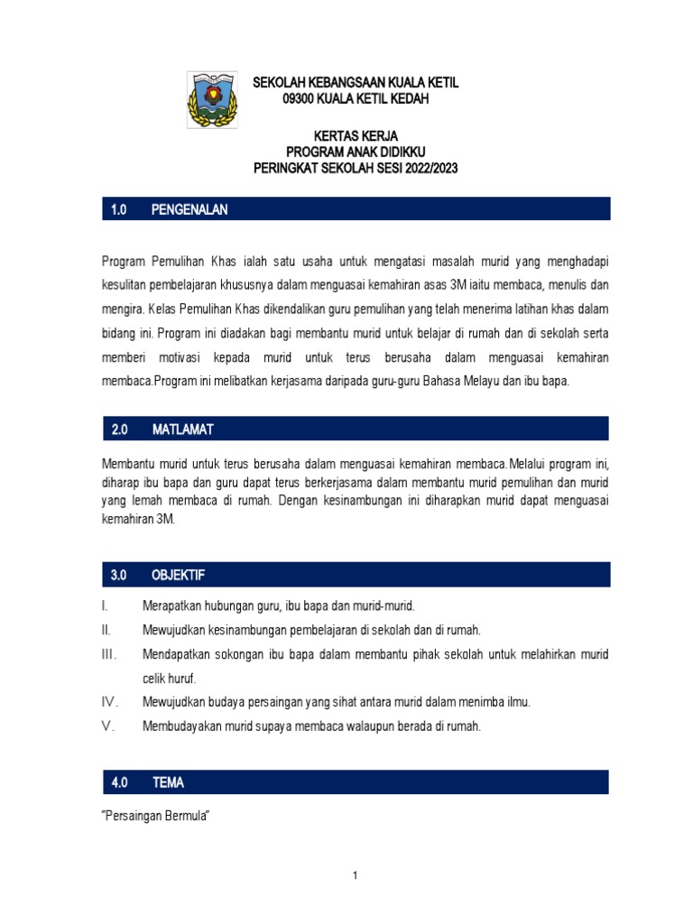 Kertas Kerja Program Anak Didikku | PDF