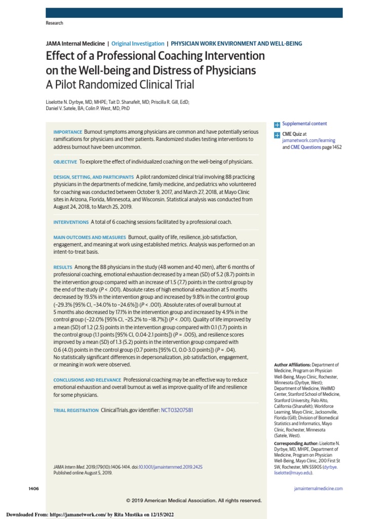 JAMA Coaching Wellbeing Physician | PDF