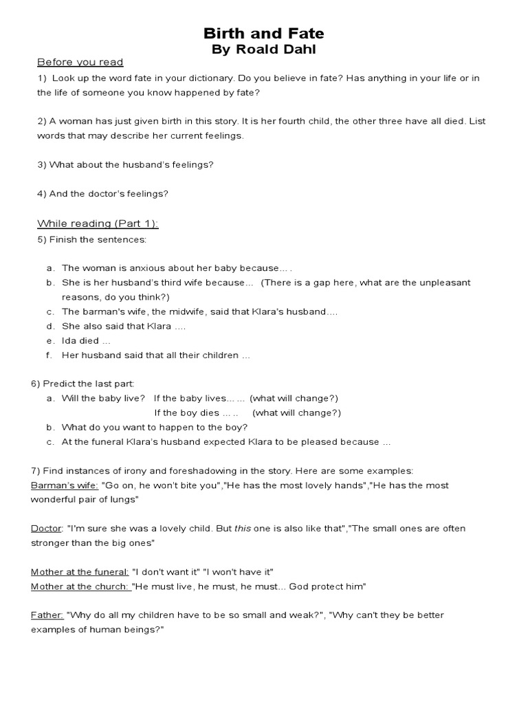 Birth and Fate Activities | PDF | Language Arts & Discipline